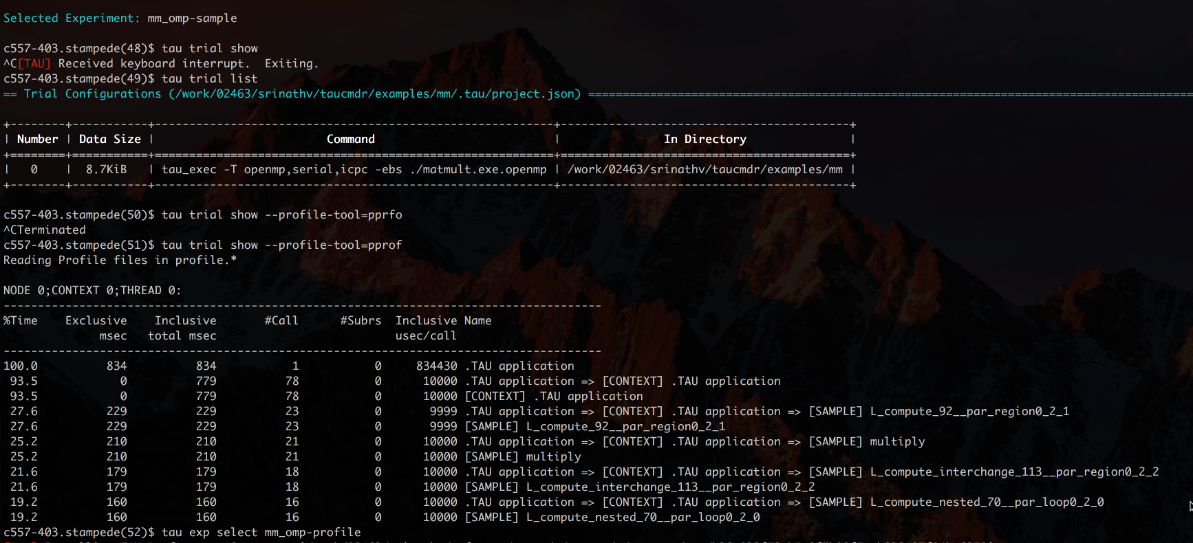 Tau Commander Tutorial: Example 2: OpenMP Only – ParaTools, Inc.